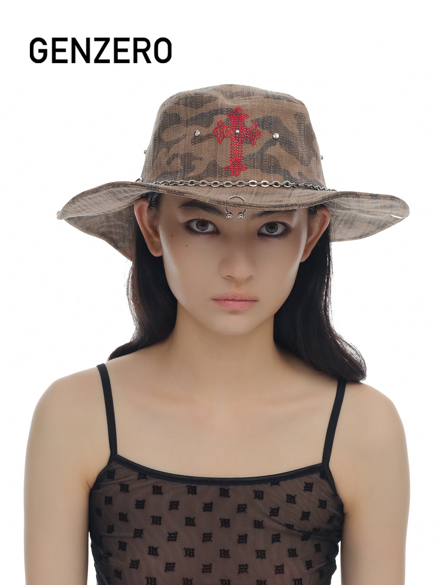 GENZERO Camouflage rhinestone cross rivet fisherman's hat – Genzero