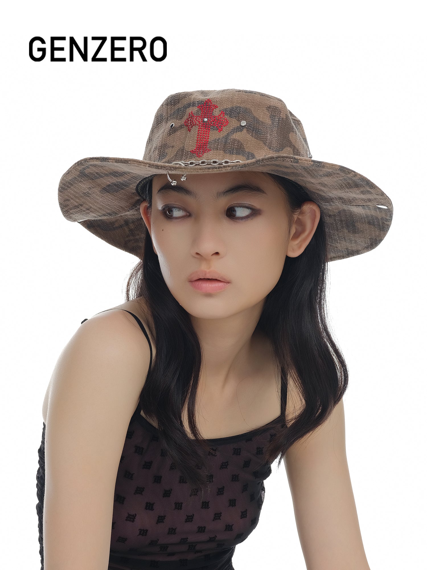 GENZERO Camouflage rhinestone cross rivet fisherman's hat – Genzero
