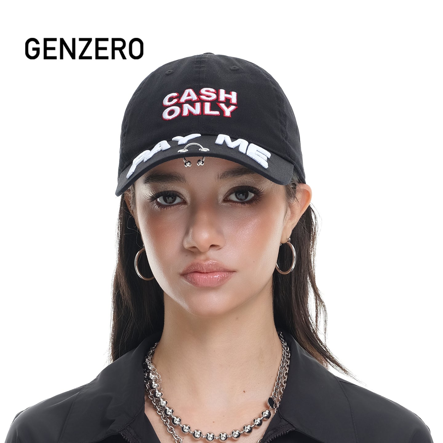 GENZERO Black embroidered slogan baseball cap – Genzero