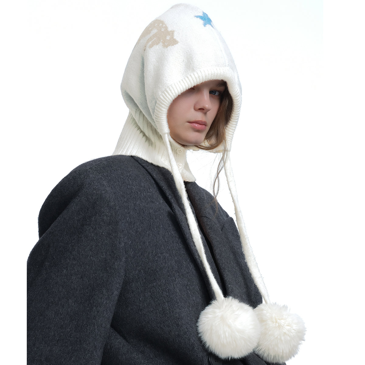 GENZERO Beige embroidered wool ball knitted hat – Genzero